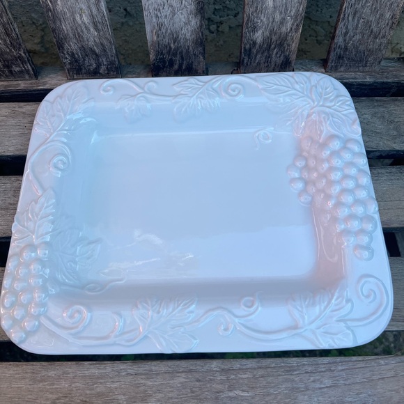 Dining | Embossed Grapes Leaves White Platter Vintage Rounded Corners ...